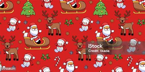 크리스마스 요소의 완벽 한 패턴입니다 썰매 순록 눈사람 겨우살이 크리스마스 트리 별 사탕 지팡이에 산타 클로스 즐거운 성탄절 보내시고 새해 복 많이 받으세요 직물 포장지
