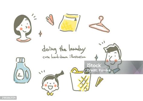 3 인 가족의 프레임과 세탁 용품 세련되고 귀여운 손으로 그린 일러스트 3 명에 대한 스톡 벡터 아트 및 기타 이미지 3 명 가족 고무 Istock