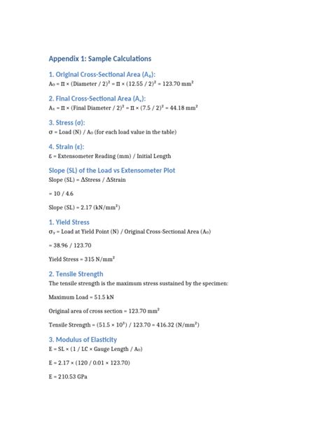 Appendix 1 Sample Calculations Pdf