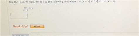 solved use the squeeze theorem to find the following limit