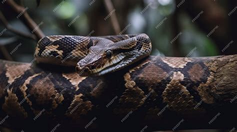 Premium Photo A Photo Of A Sneaky Python Coiled Around A Tree Branch
