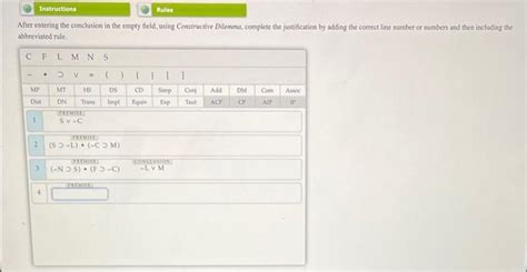 Solved Instructions Rules After Entering The Conclusion In Chegg