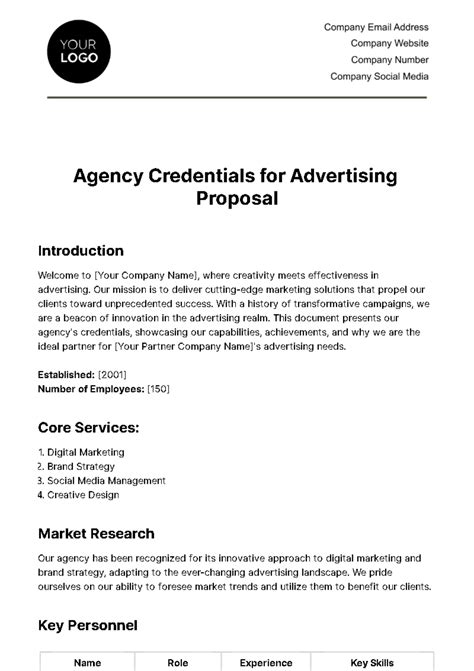 Free Agency Credentials For Advertising Proposals Template To Edit Online