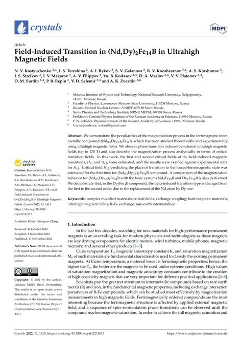 Pdf Field Induced Transition In Nddy2fe14b In Ultrahigh Magnetic