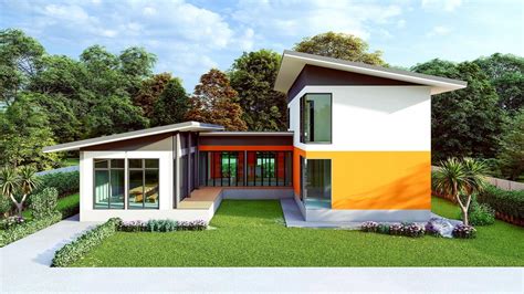 แบบบ้านสองชั้นสไตล์โมเดิร์นรูปทรงตัวยู U Shape House 3 ห้องนอน 3 ห้องน้ำ พื้นที่ 225 ตร ม