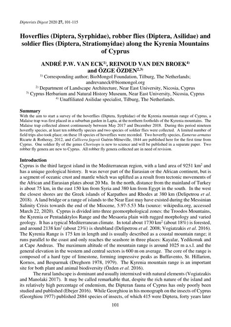 Pdf Hoverflies Diptera Syrphidae Robber Flies Diptera Asilidae And Soldier Flies