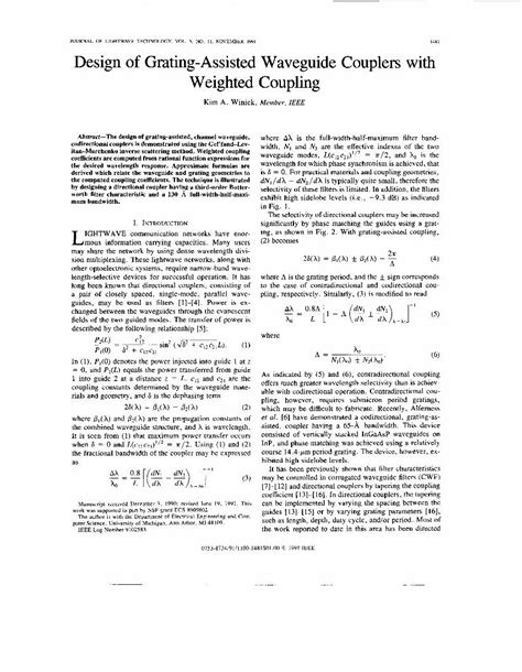 Pdf Design Of Grating Assisted Waveguide Couplers With Weighted Coupling Dokumentips