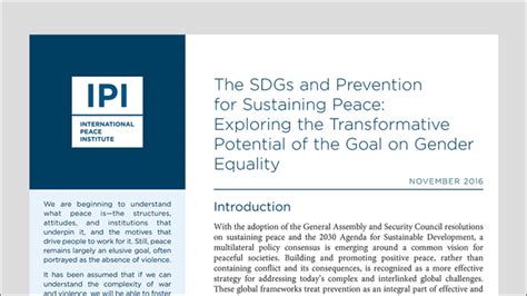 The SDGs And Prevention For Sustaining Peace Exploring The Transformative Potential Of The Goal