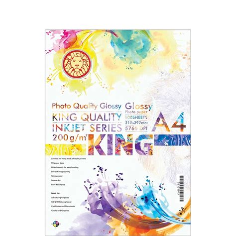 مشخصات، قیمت و خرید کاغذ چاپ عکس گلاسه کینگ مدل 200 گرمی سایز َa4 بسته 100 عددی کالندز