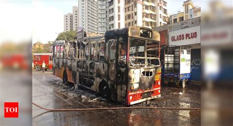 Narrow Escape For Three Passengers As Best Bus Catches Fire Mumbai