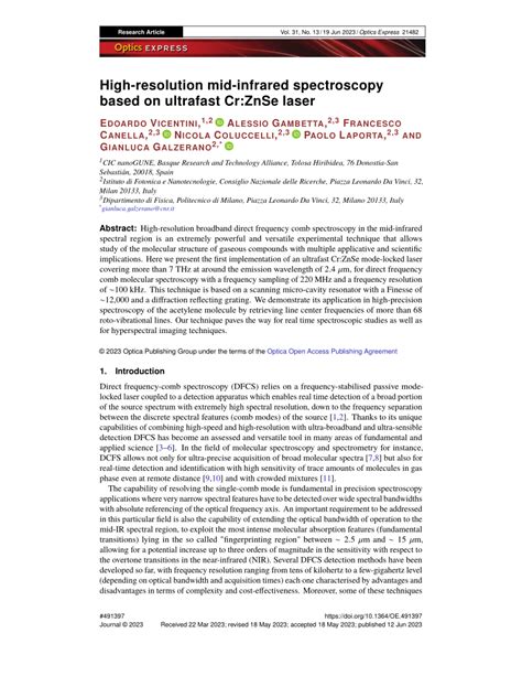 Pdf High Resolution Mid Infrared Spectroscopy Based On Ultrafast Crznse Laser