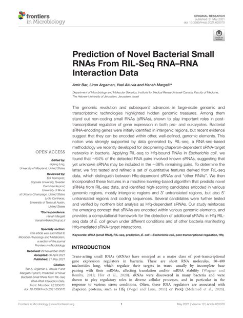 Pdf Prediction Of Novel Bacterial Small Rnas From Ril Seq Rna Rna Interaction Data