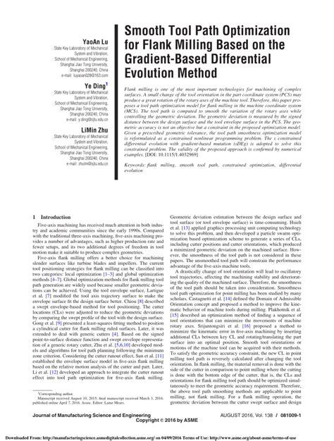 Pdf Smooth Tool Path Optimization For Flank Milling Based On The Gradient Based Differential