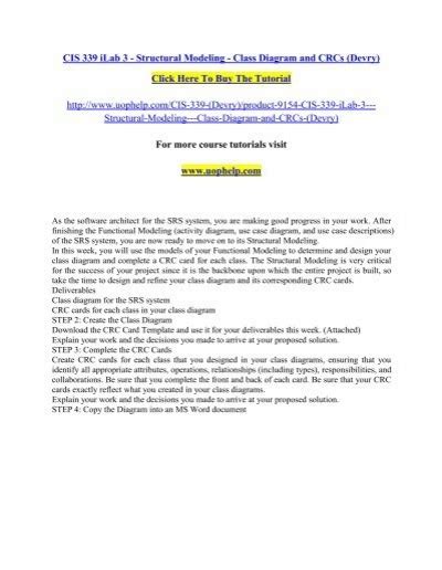 Cis 339 Ilab 3 Structural Modeling Class Diagram And Crcsuophelp