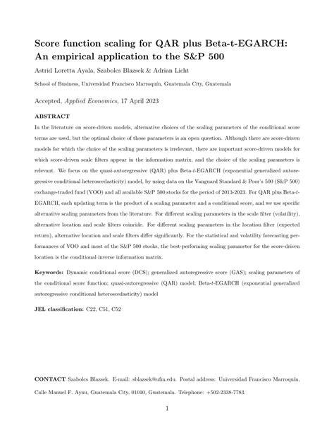 Pdf Score Function Scaling For Qar Plus Beta T Egarch An Empirical