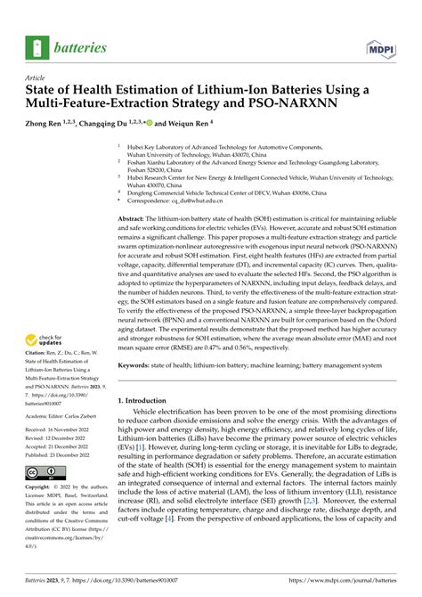 Pdf State Of Health Estimation Of Lithium Ion Batteries Using A Multi Feature Extraction