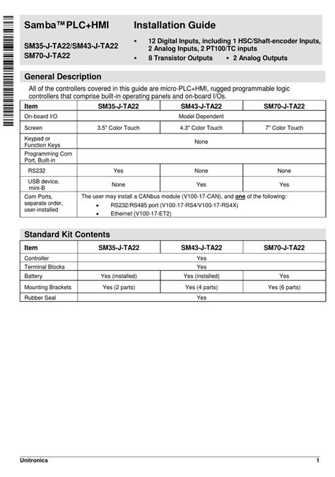 UNITRONICS SAMBA SM70 J TA22 INSTALLATION MANUAL Pdf Download ManualsLib