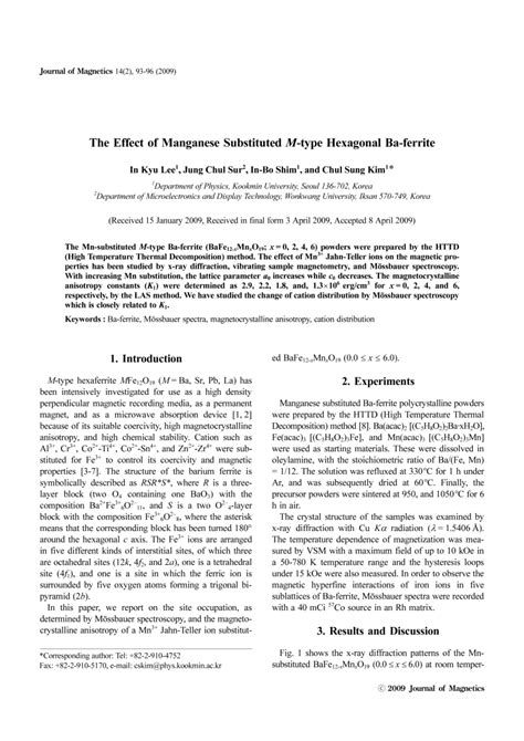 Pdf The Effect Of Manganese Substituted M Type Hexagonal Ba Ferrite