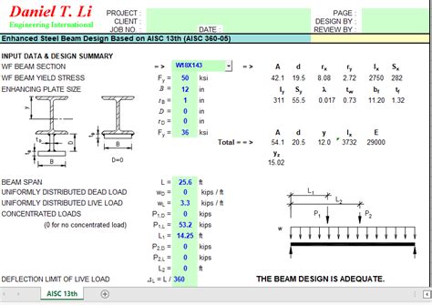 enhanced steel beam design based on aisc 13th aisc 360 05 excel sheets
