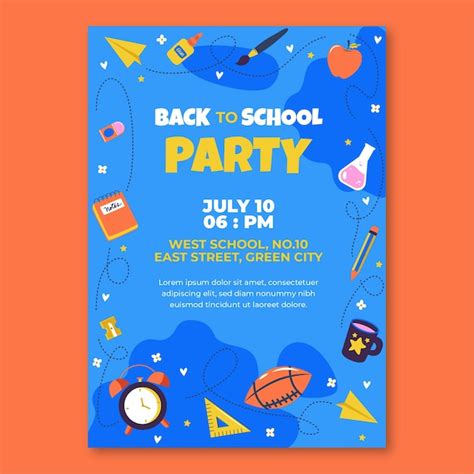 학교 행사로 돌아가기 위한 평면 포스터 템플릿 무료 벡터