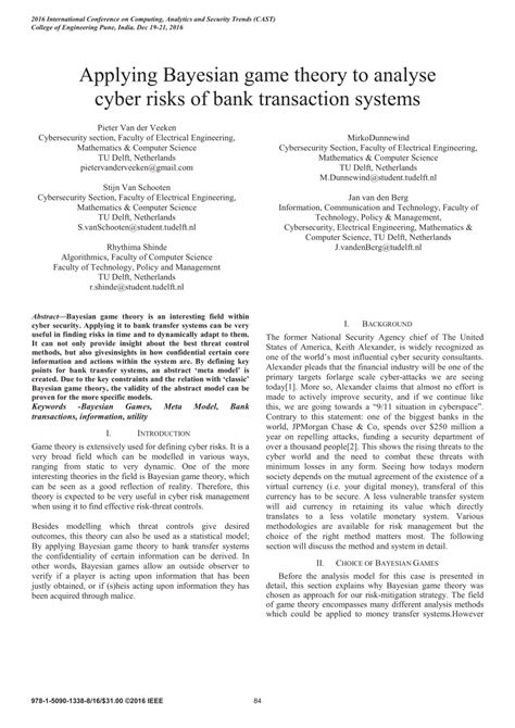 Pdf Applying Bayesian Game Theory To Analyse Cyber Risks Of Bank