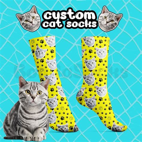 Custom Cat Socks Paw And Mouse Patterns Personalized Cat Etsy