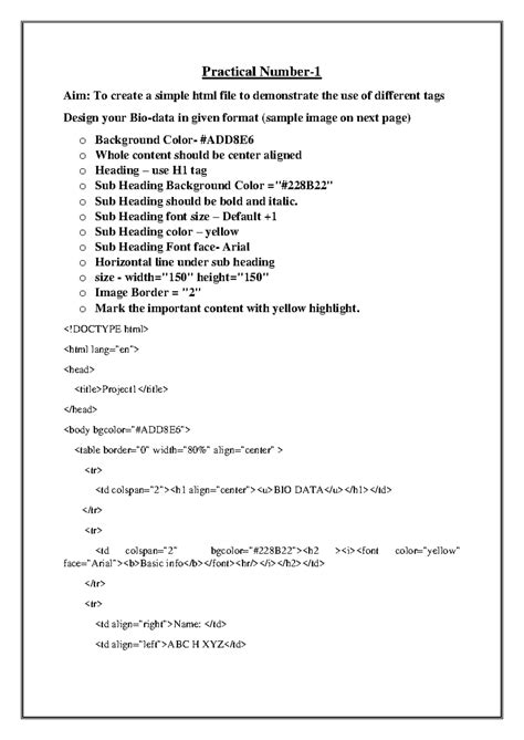 Web D Practical Number 1 Aim To Create A Simple Html File To