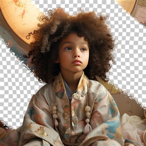 Любопытная девочка с извращенными волосами из юго восточной Азии одетая в одежду астронома