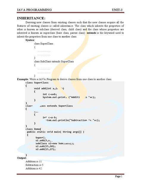 Inheritance In Java Pdf Inheritance Object Oriented Programming Class Computer Programming