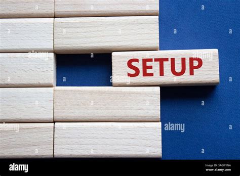 Setup Symbol Wooden Blocks With Word Setup Beautiful Deep Blue Background Setup Concept Copy