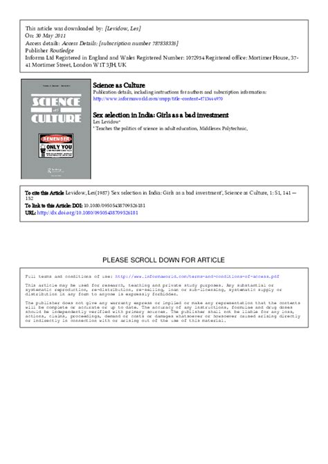 Pdf Sex Selection In India Girls As A Bad Investment