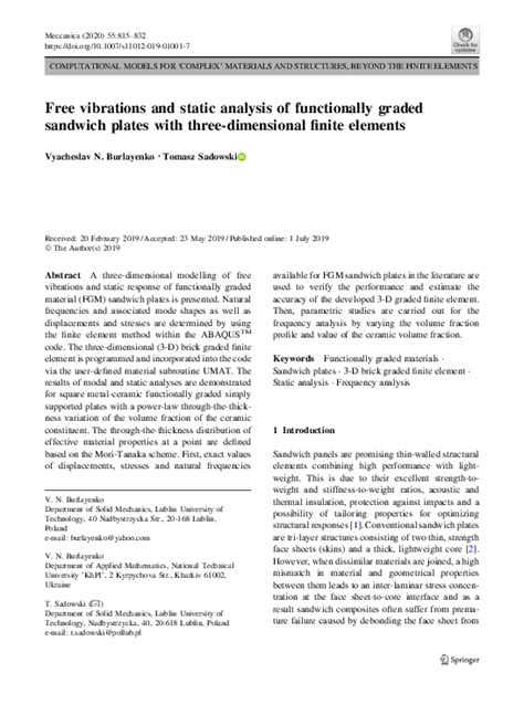 pdf free vibrations and static analysis of functionally graded