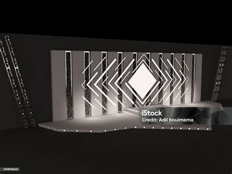 큰 정사각형 프로젝션 스크린 투시도가 있는 이벤트 대형 흰색 무대 천장 스포트라이트 시스템을 갖춘 맞춤형 무대 디자인 홀에