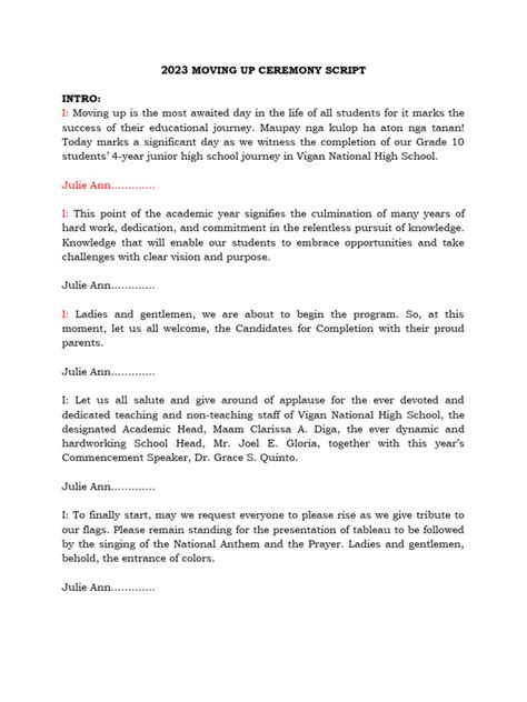 2023 Moving Up Ceremony Script Pdf