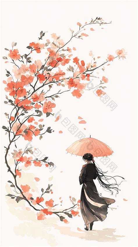 樱花树下撑伞的女子图片 包图网企业站