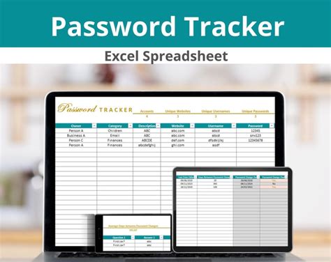 Colorful Password Log Excel Template Instant Digital Download Etsy Canada