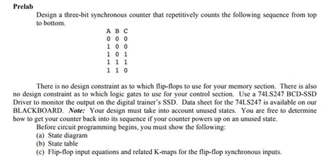 Solved Prelab Design A Three Bit Synchronous Counter That Chegg Com