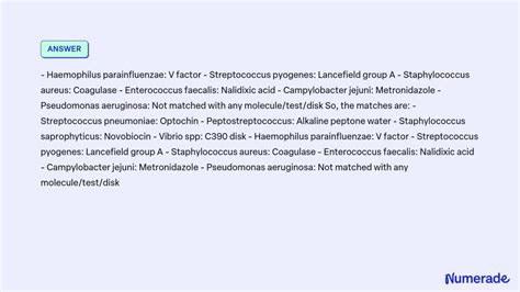 Solved Question 7 From The List Below Match The Molecule Test Disk With The Organism It Helps