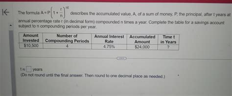 Solved The Formula A P 1 Nr Nt Describes The Accumulated Chegg Com