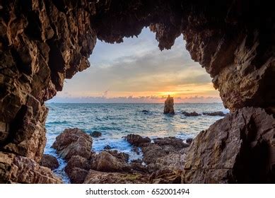 Cave Nice Sunset Beautiful Sunset Behind A Cave On The Beach Perfect