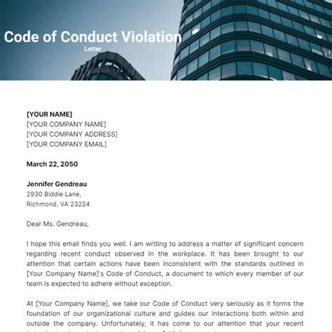 Code Of Conduct Violation Letter Template Edit Online And Download