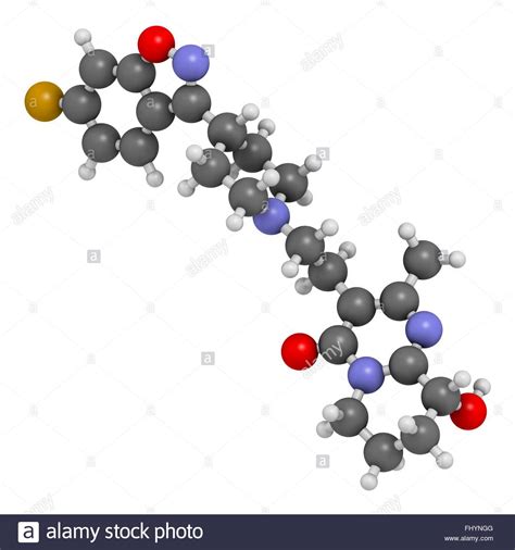 Paliperidone 9 Hydroxyrisperidone Antipsychotic Drug Molecule Atoms Are Represented As Spheres