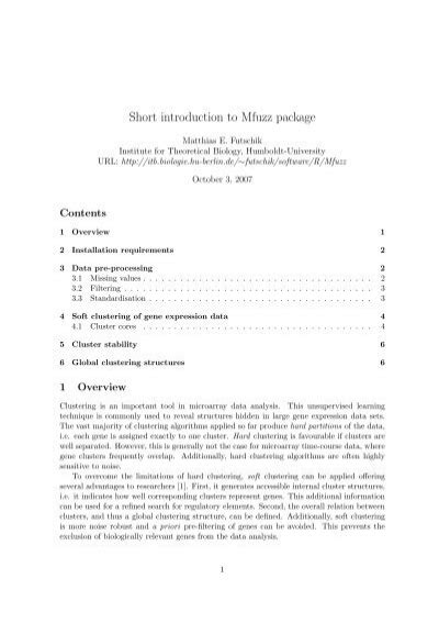 Short Introduction To Mfuzz Package Itb Berlin