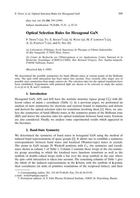Pdf Optical Selection Rules For Hexagonal Gan Dokumen Tips