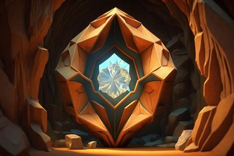Ein Digitales Gemälde Eines Rautenförmigen Objekts In Einer Höhle