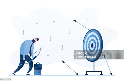 양궁과 사업가 패자 대상 화살표 주위에 충돌하지 않습니다 활과 화살로 대상을 조준하는 슬픈 남성 캐릭터 개념에 대한 스톡 벡터 아트 및 기타 이미지 Istock