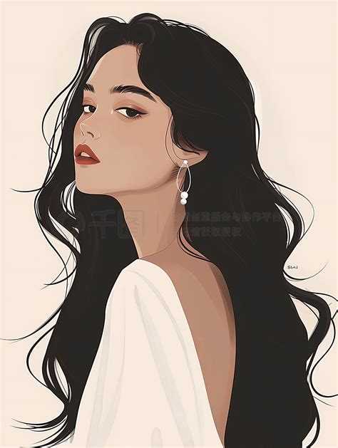 Aiai数字艺术 留着长发、戴着珍珠耳环的女人 Ai平面元素免费下载png格式2784像素编号70677302 千图网