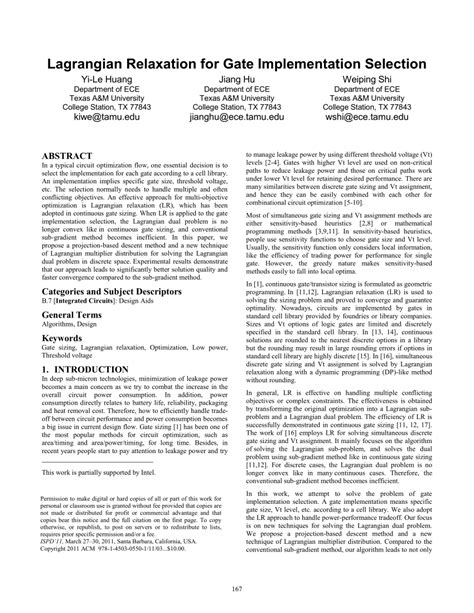 Pdf Lagrangian Relaxation For Gate Implementation Selection