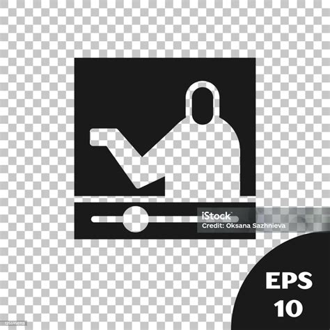 투명한 배경에 고립 된 블랙 온라인 교육 및 졸업 아이콘 모니터에 온라인 교사 웨비나 및 비디오 세미나 학습 벡터 일러스트레이션 강사에 대한 스톡 벡터 아트 및 기타 이미지