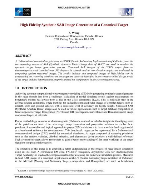 Pdf High Fidelity Synthetic Sar Image Generation Of A Meeting Proceedings Rto